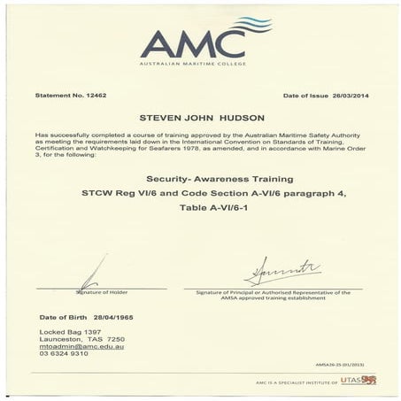 Amsa security - awareness training cert | PDF