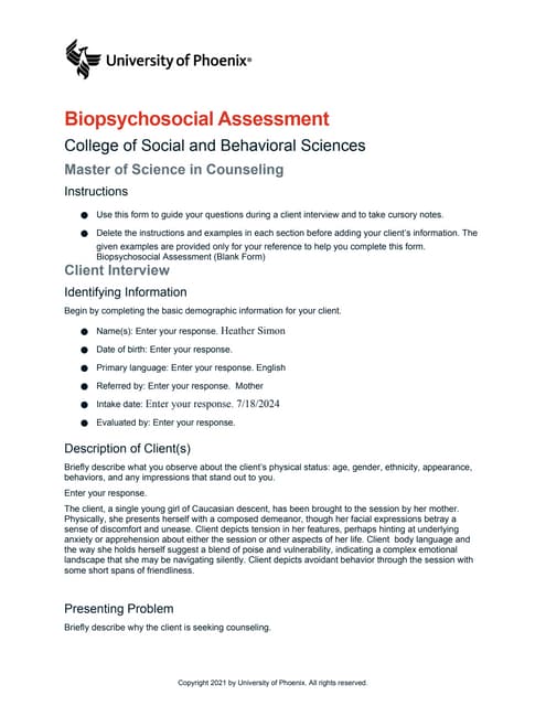 Biopsychosocial assessment __ part 1 (topic 2) | PDF