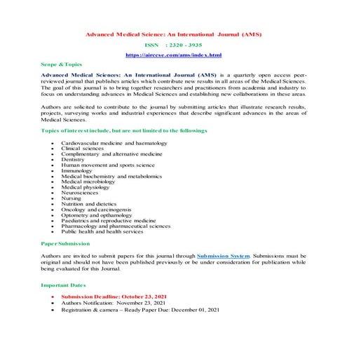 Advanced Medical Sciences: An International Journal (AMS) | PDF