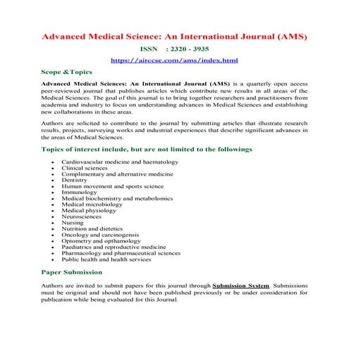 Advanced Medical Science: An International Journal (AMS) | PDF