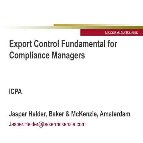 Export Control Fundamental for Compliance managers | PPT