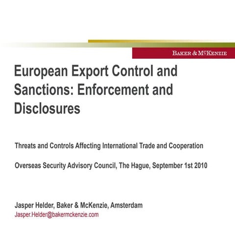 European Export Controls & Sanctions: Enforcement and Disclosures | PPT