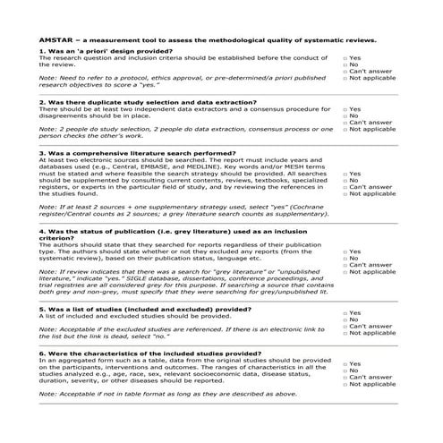 A Measurement Tool to Assess Systematic Reviews (AMSTAR) Worksheet ...