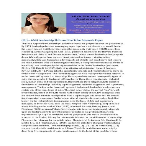 AMU Leadership Skills and the Tribe Research Paper.docx | Executive ...