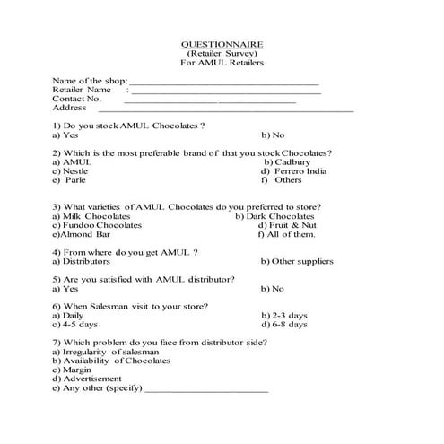 Amul questionnaire | DOCX