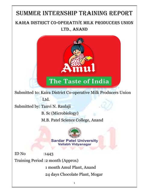 amul dairy visit report | PDF | Business | Business and Finance