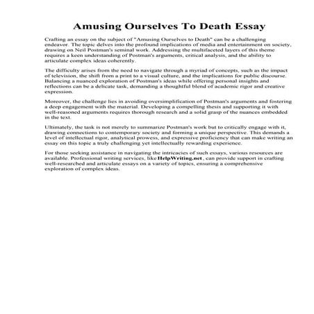 Amusing Ourselves To Death Essay | PDF