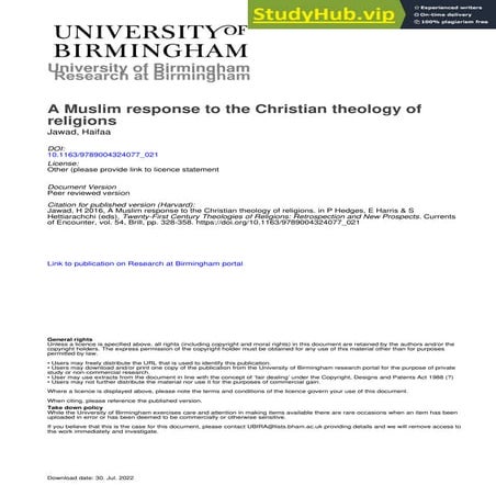 A Muslim Response To The Christian Theology Of Religions | PDF