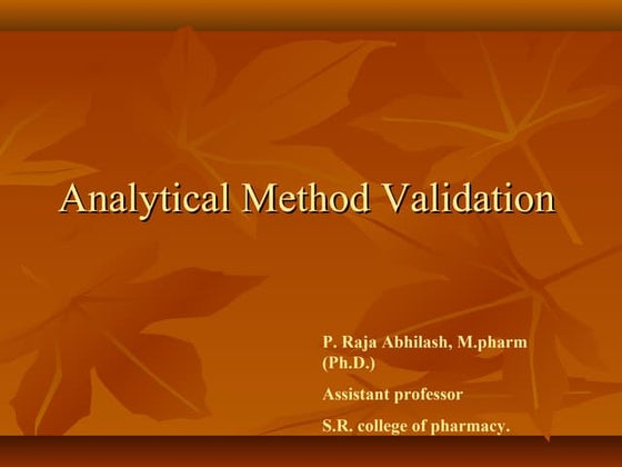 analytical method validation and validation of hplc | PPT | Chemistry | Science