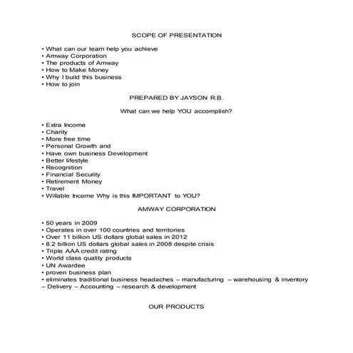 Amway Business Plan - How to Join 2015 | DOCX