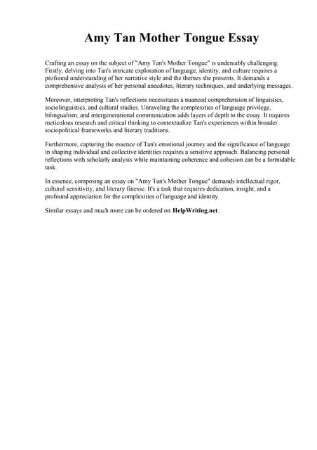 Mother Tongue Amy Tan Essay | PDF