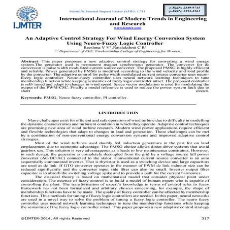 An Adaptive Control Strategy For Wind Energy Conversion System Using Neuro-Fuzzy Logic ...