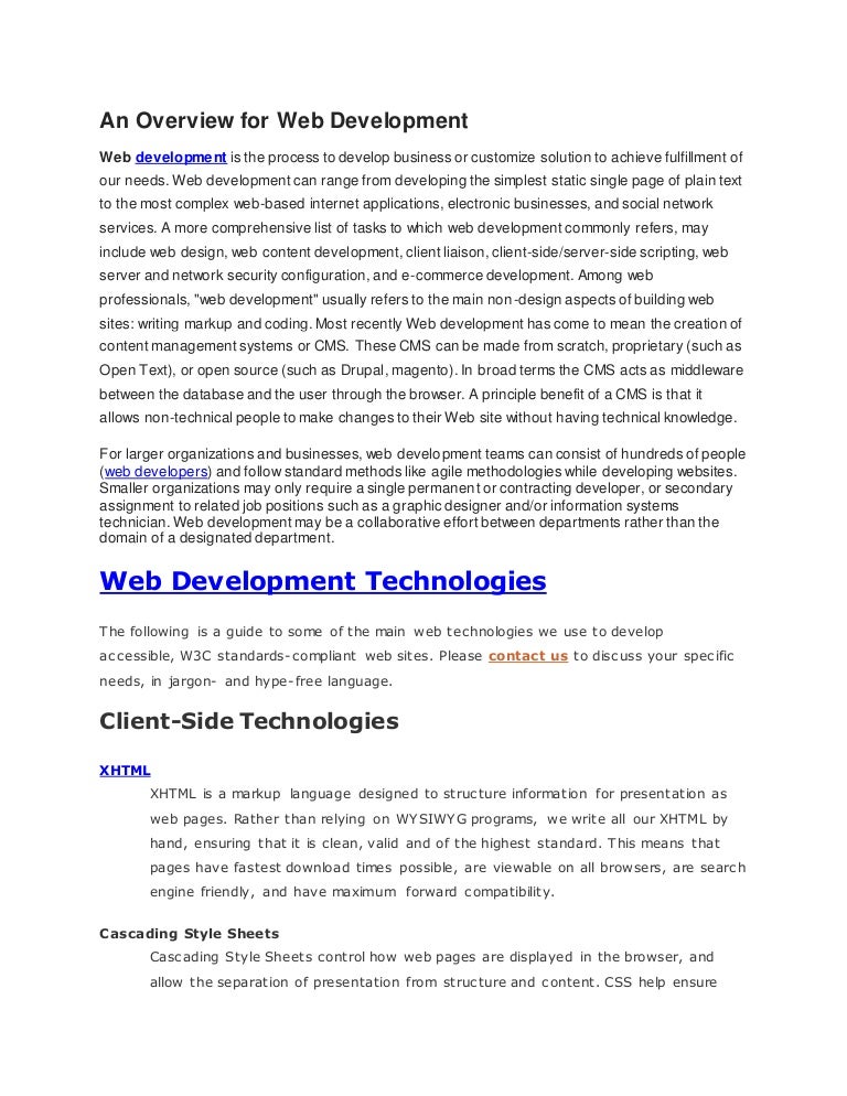 An overview for web development