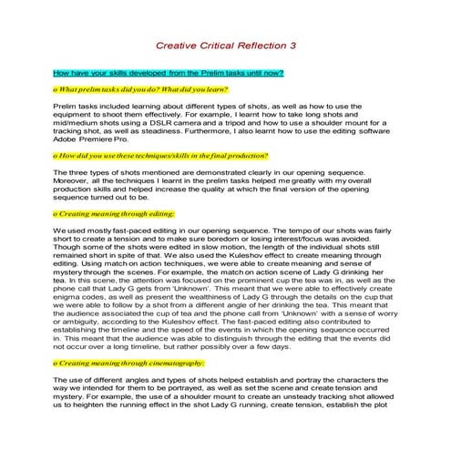 Creative Critical Reflection 3 | PDF