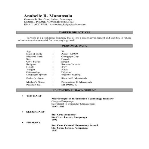 Anabelle resume | PDF