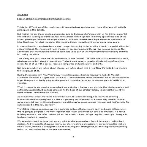 Ana Botin: summary of the inaugural speech | PDF
