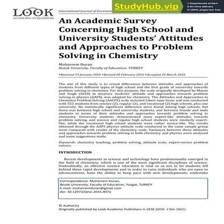 An Academic Survey Concerning High School And University Students Attitudes And Approaches To ...