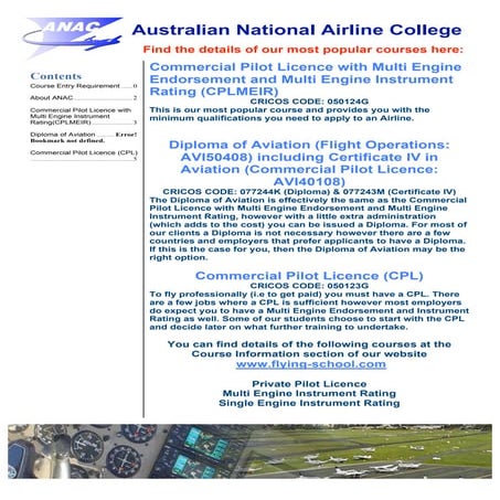 Australian National Airline College Anac course brochure | PDF
