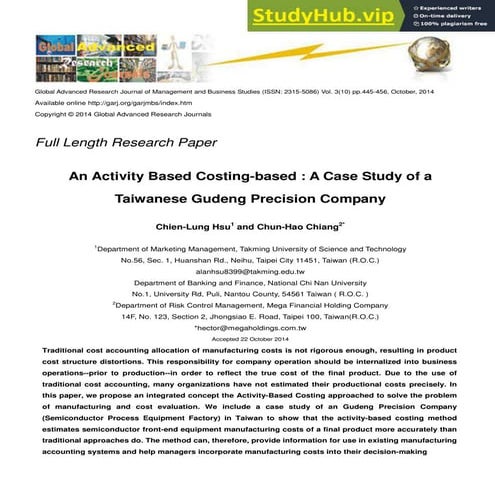 An Activity Based Costing-Based A Case Study Of A Taiwanese Gudeng ...