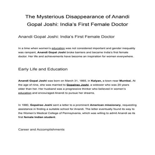 The Mysterious Disappearance of Anandi Gopal Joshi: India’s First ...