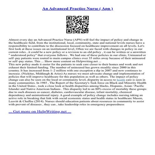 An Advanced Practice Nurse ( Apn ) | PDF