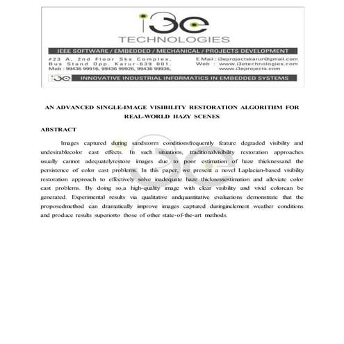 An advanced single image visibility restoration algorithm for real-world hazy scenes | PDF