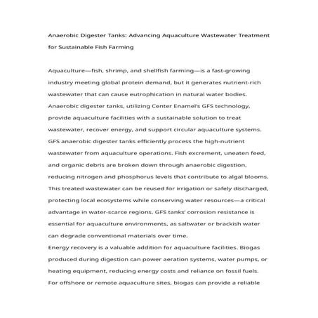 Anaerobic Digester Tanks Advancing Aquaculture Wastewater Treatment for ...