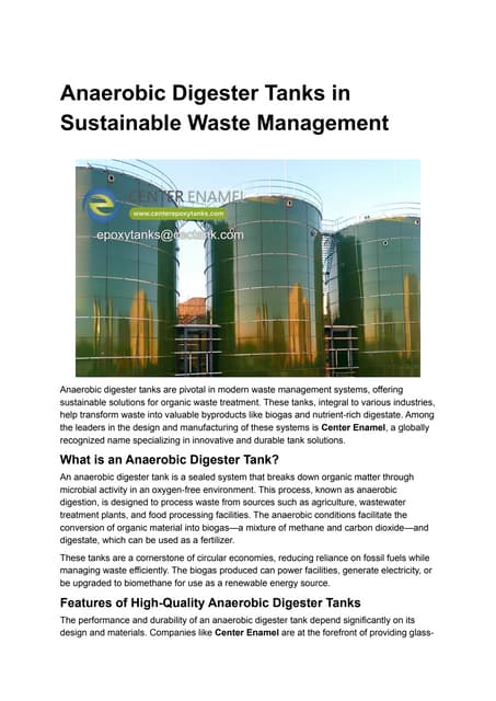 Comprehensive Guide to Anaerobic Tanks Features, Benefits, and Industry ...