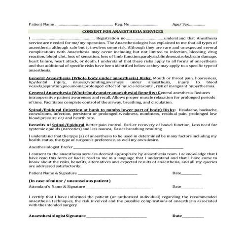 Anaesthesia consent | DOCX