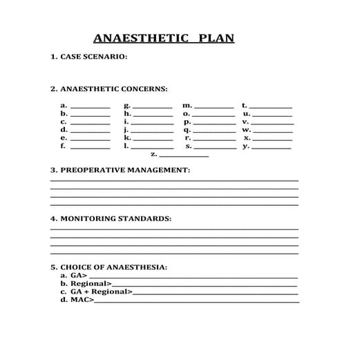 Anaesthetic plan | DOCX