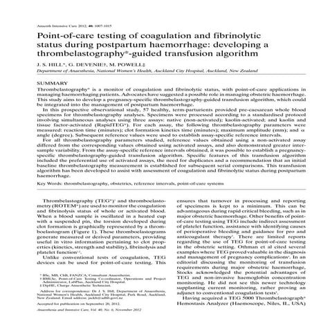Anaesth int care 40 (1007 15) 2012 | PDF | Blood Disorders | Diseases ...