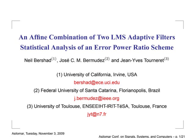 An Affine Combination Of Two Lms Adaptive Filters Ppt