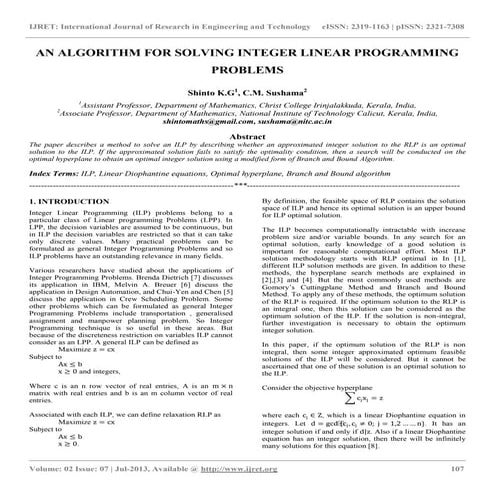 An Algorithm For Solving Integer Linear Programming Problems Pdf 9525