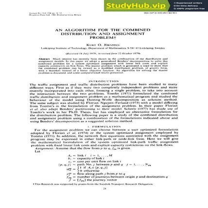 An Algorithm For The Combined Distribution And Assignment Problem Pdf