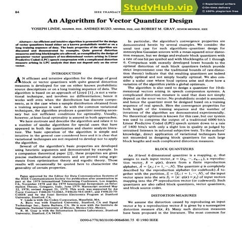 An Algorithm For Vector Quantizer Design Pdf 5690