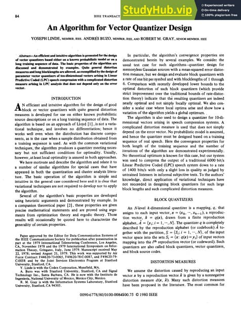 An Algorithm For Vector Quantizer Design Pdf 5690
