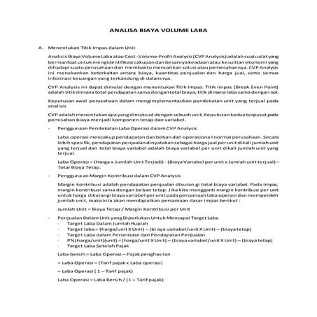 Analisa biaya volume laba | PDF