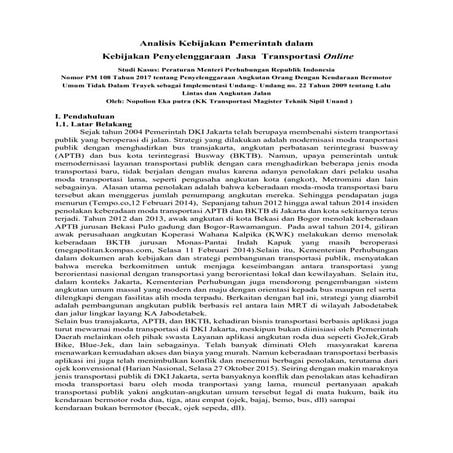 Analisa kebijakan permenhub no 108 tahun 2017 | PDF