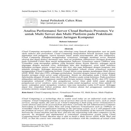 Analisa Performansi Server Cloud Berbasis Proxmox Ve untuk Multi Server dan Multi Platform pada ...