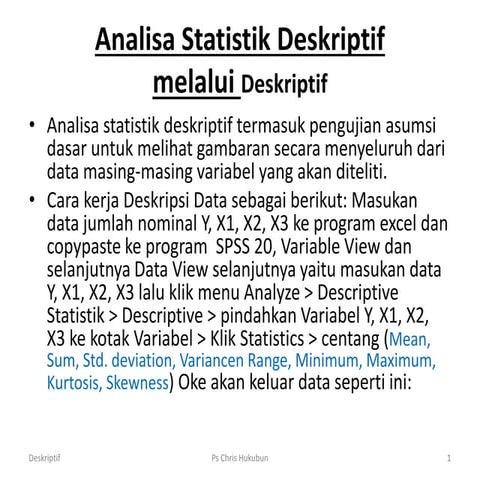 Analisa statistik deskriptif (deskpritive) | PPT