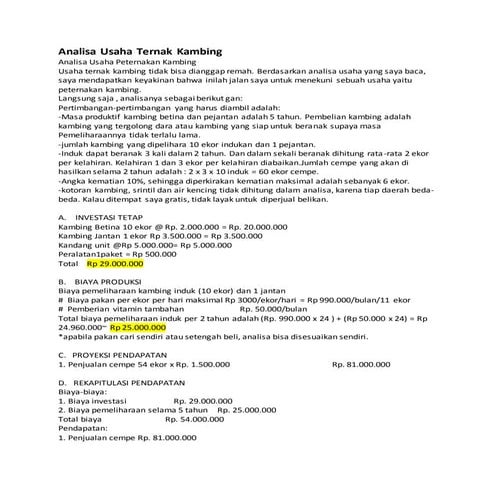 Analisa usaha ternak | DOCX