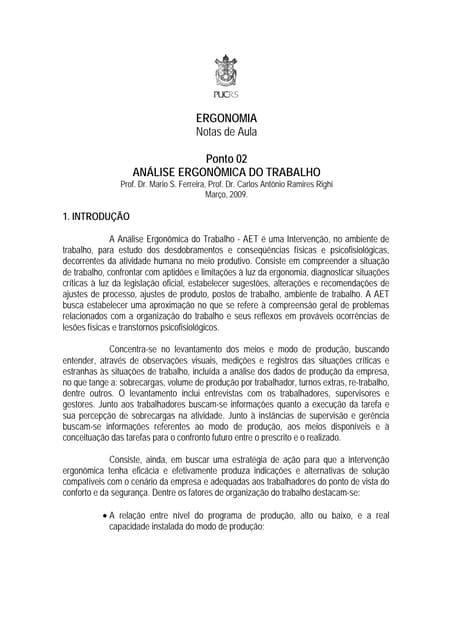 Analise Ergonomica do Trabalho Analise Ergonomica do Trabalho