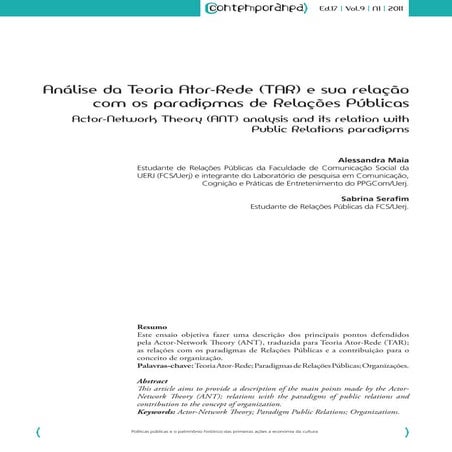 Análise da Teoria Ator-Rede (TAR) e sua relação com os paradigmas de ...