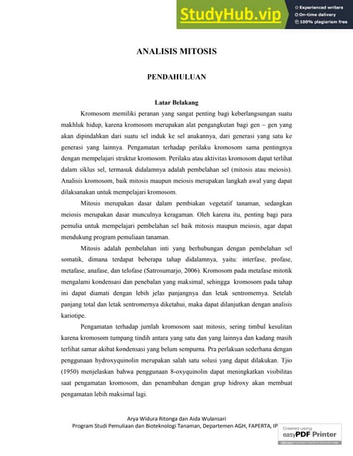 Laporan praktikum mitosis akar Allium cepa | DOCX