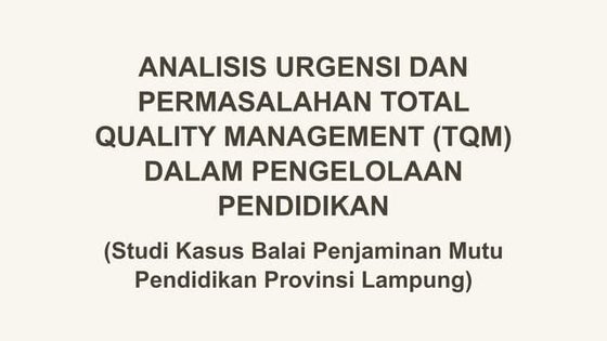 Total Quality Management (TQM) | PPT