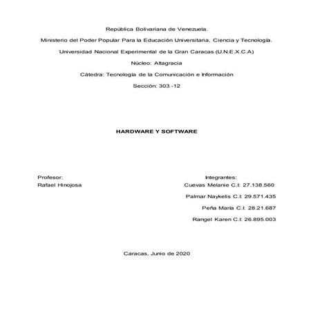 Analisis critico del hardware y software seccion 30312 unexca | DOCX