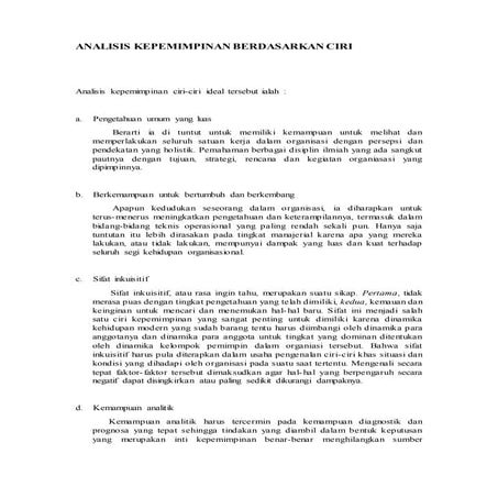 Analisis kepemimpinan berdasarkan ciri | PDF