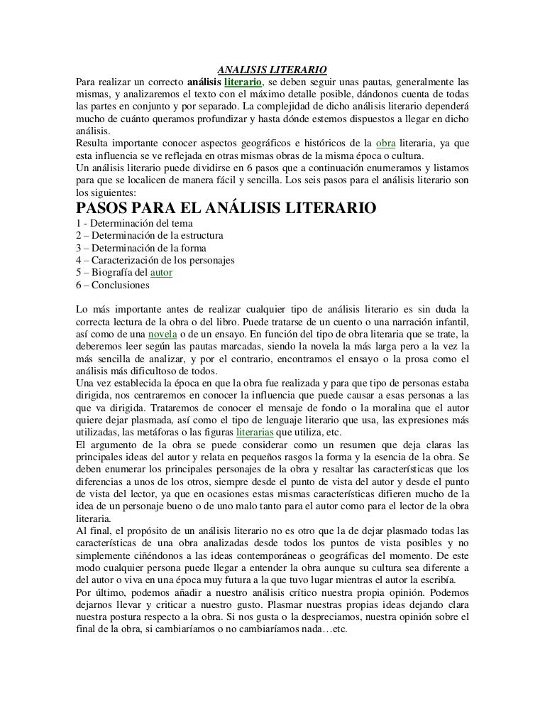Analisis Literarios Ejemplos Definicion