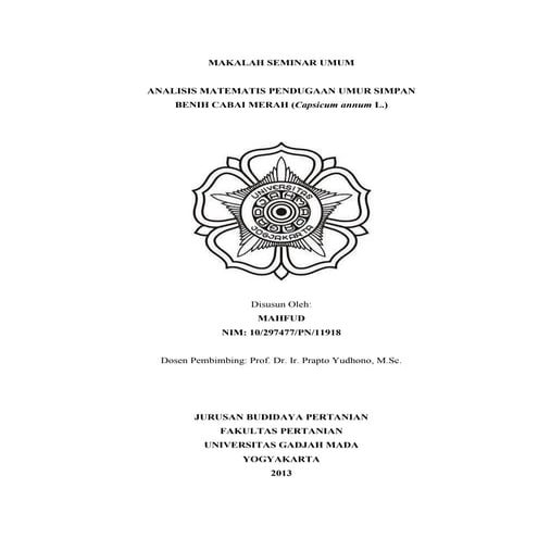 Analisis matematis pendugaan umur simpan benih cabai merah (capsicum ...