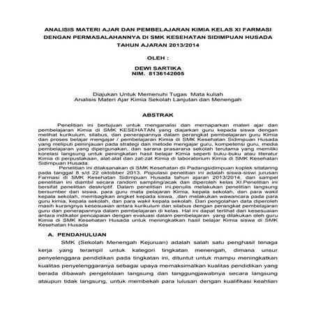 Analisis materi ajar kimia di smk husada | DOCX